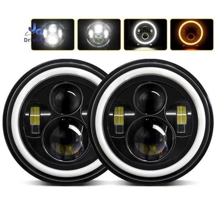 7Inch H4 2Pcs Light LED Headlight DRL Angle Eyes Ring Halo 12V 24V Hi ...