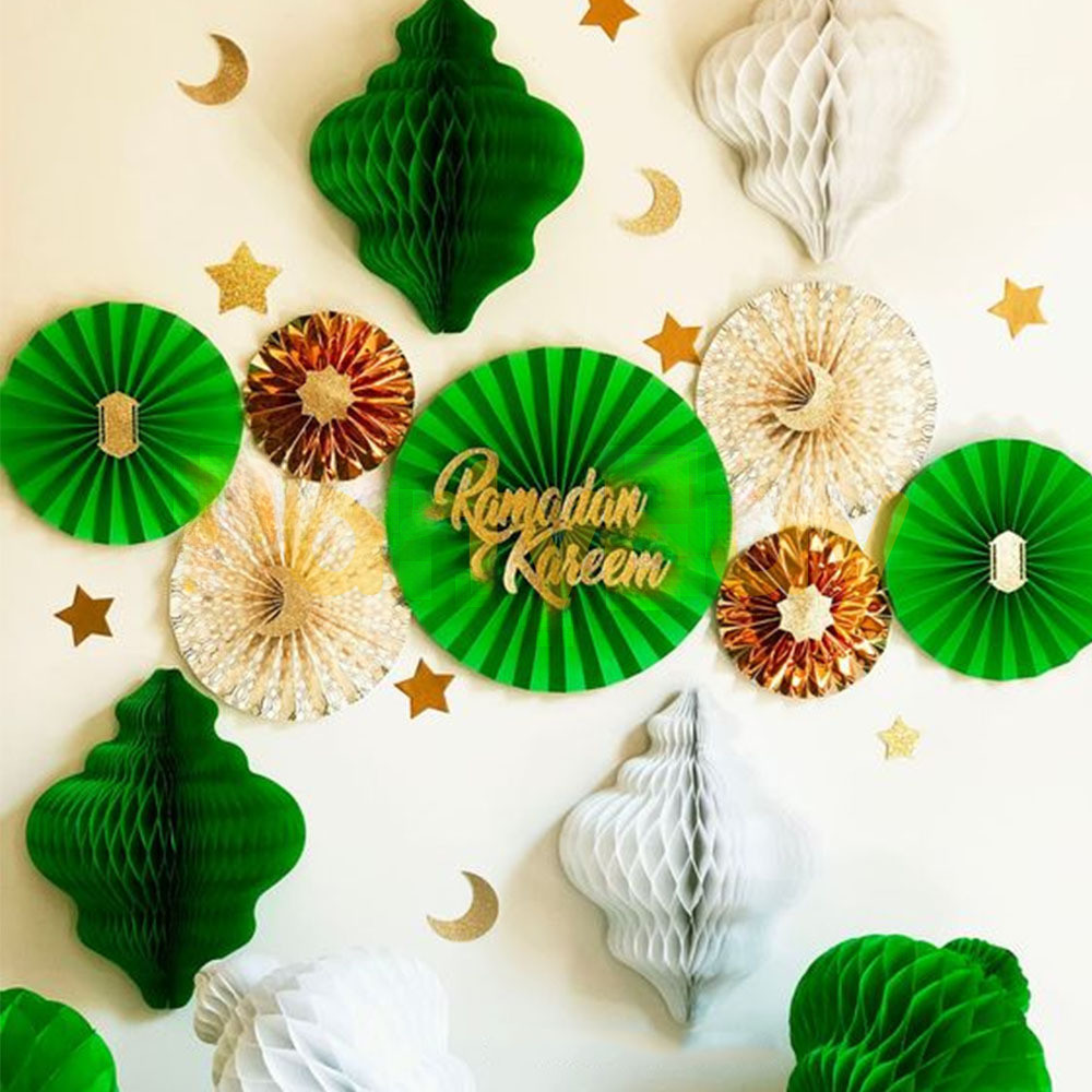 in stock 2025 Raya Decoration Paper Fan Flower Set Backdrop with Eid ...