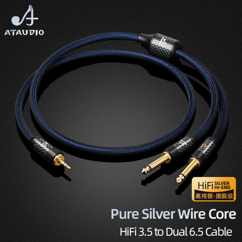 Pure Silver HiFi 3.5mm to Dual 6.5mm Audio Cable for Phone Mixer Hi-end ...