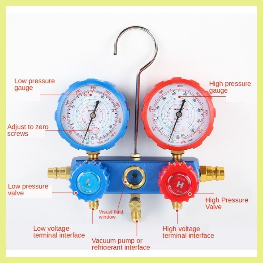 ۞ ⚡ [Delivery 24 Hours] R134A Aircon Manifold Gauge Freon Pressure AC ...