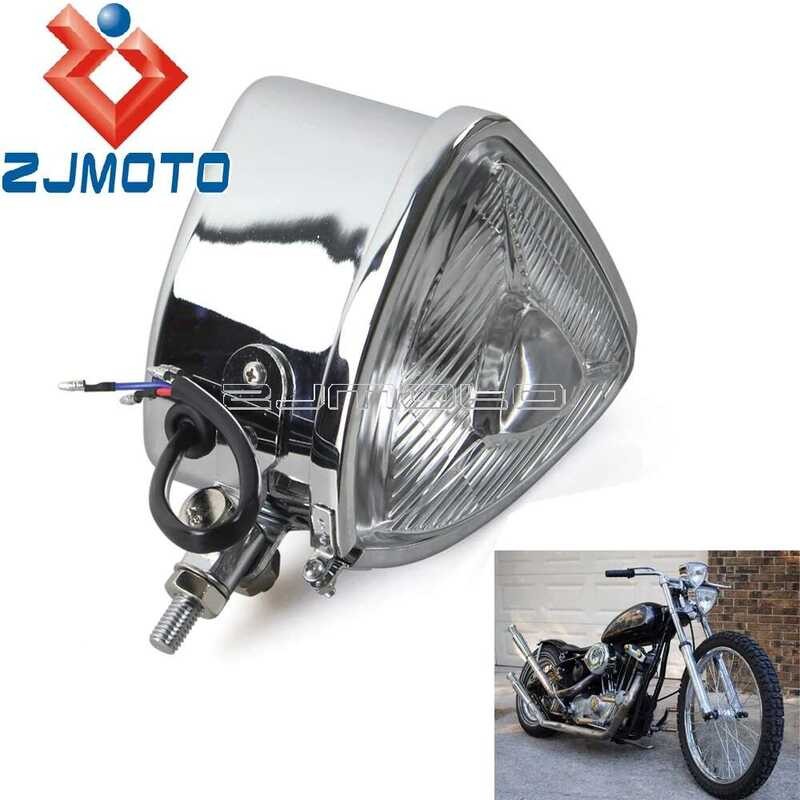 8 Retro Chrome Triangle Motorcycle Headlight Light For Harley Bobber ...