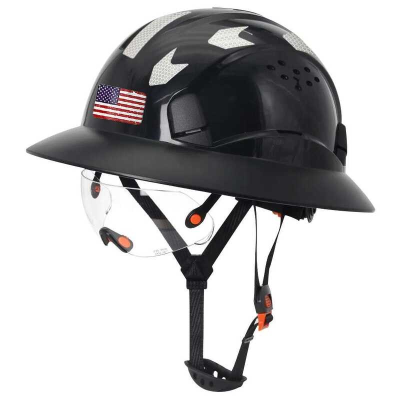 CE Full Brim Safety Helmet With Built-In Goggles 6-Point Suspension For ...