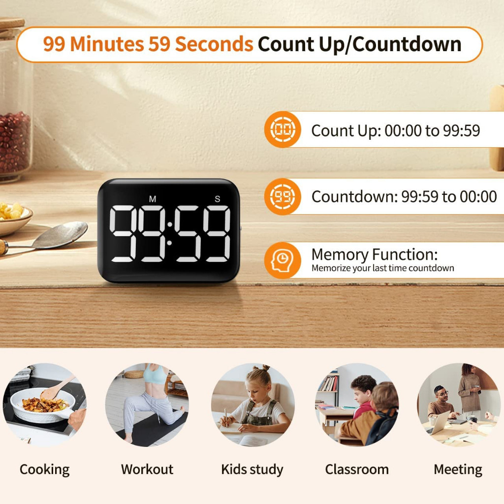 LED Digital Kitchen Timer Count Up/Down Timer for Kitchen Cooking Study Exercise | Shopee ...