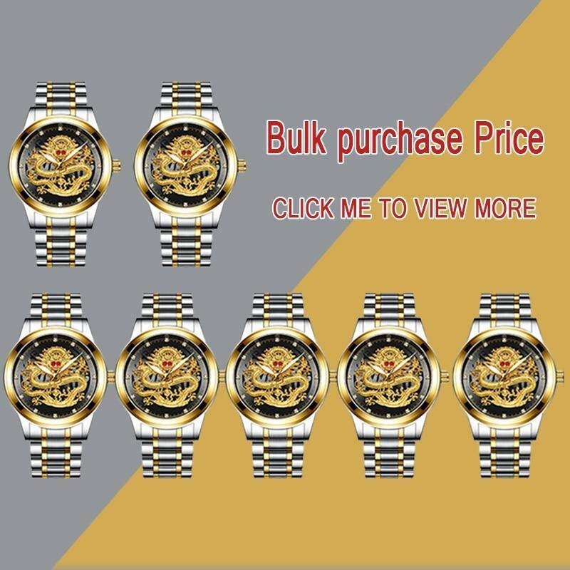 Original luxury gold watch men top brand 3D engraving Golden Dragon ...