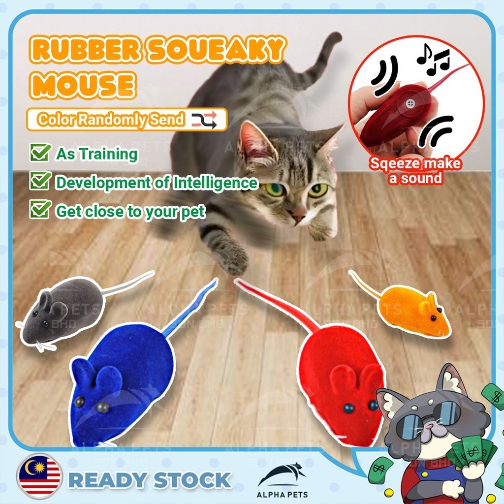 ALPHAPETS Rubber Squeaky Mouse Cat Kitten Toy Kucing Mainan Bite Cat Toys Chewy Fun (RANDOM ...
