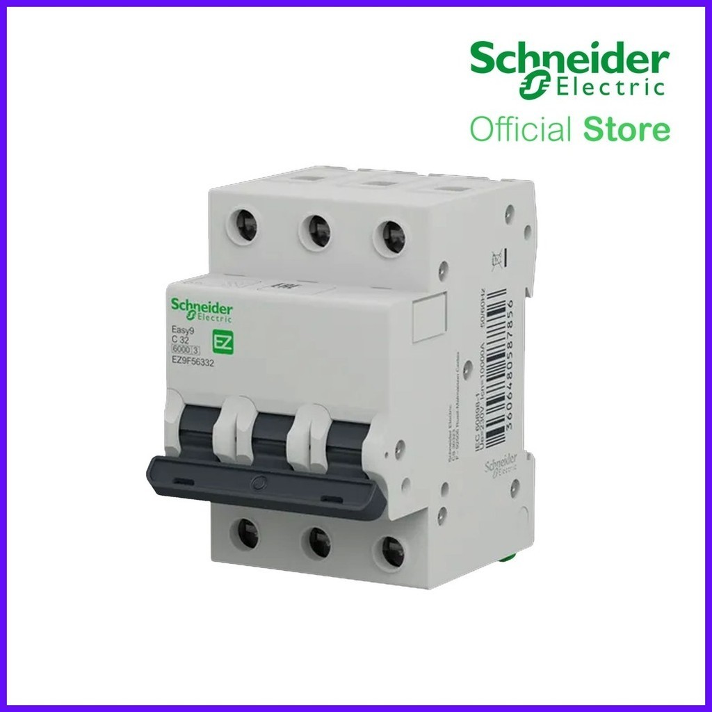 Schneider Easy9 IEC 3P 32A C DIN-Rail Type Miniature Circuit Breaker 400V 6kAIC (EZ9F56332 ...