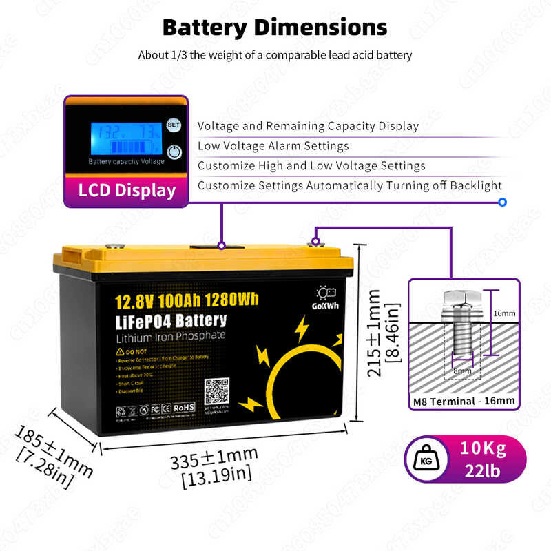100Ah Lifepo4 12V Battery Lithium Iron Phosphate Pack 4S 100A BMS 6000 ...