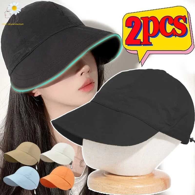 Magbebenta 1/2PCS Foldable Wide Brim Sun Hat Bonnet Drawstring ...