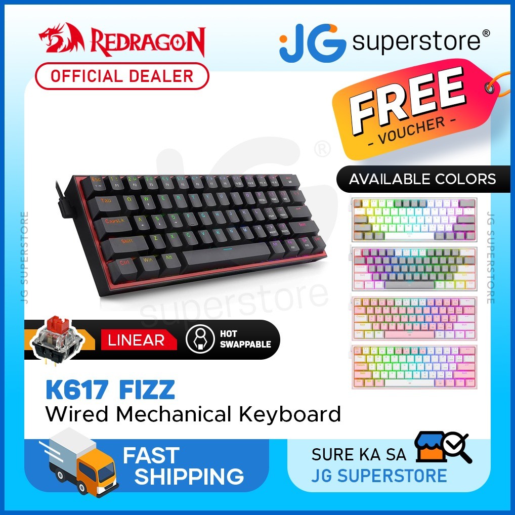 Redragon K617 Fizz 60 Keys Compact USB Wired TKL Mechanical Gaming Keyboard RGB (Red Switch ...