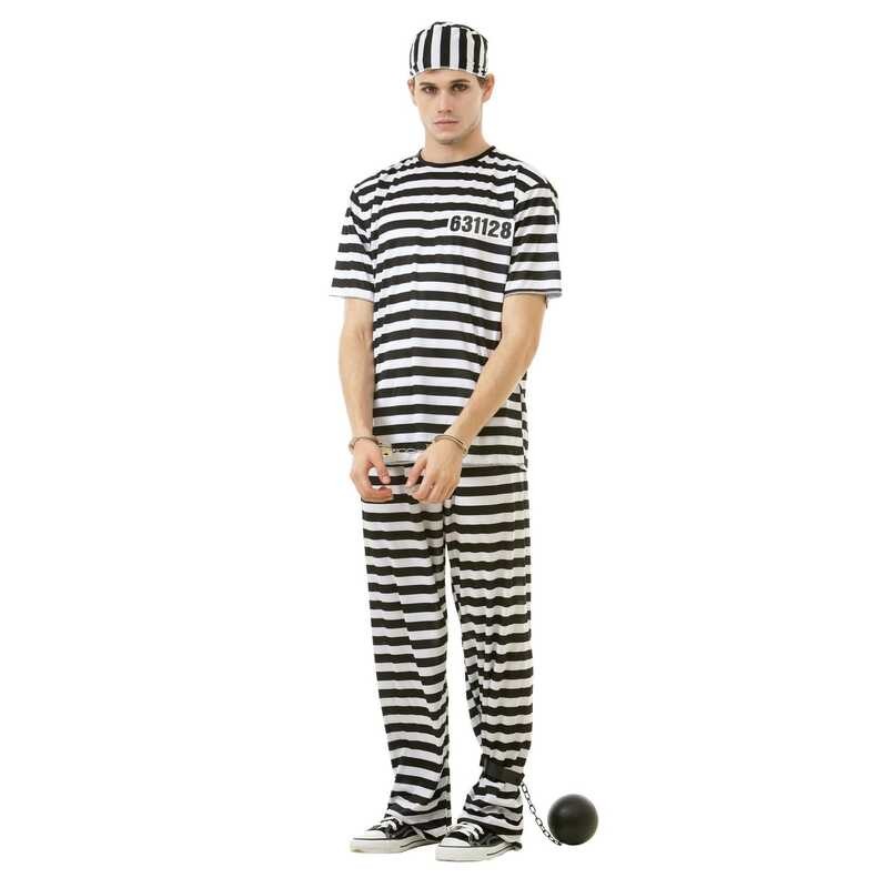 dult male prison uniform, prisoner suit, black striped suit costume ...