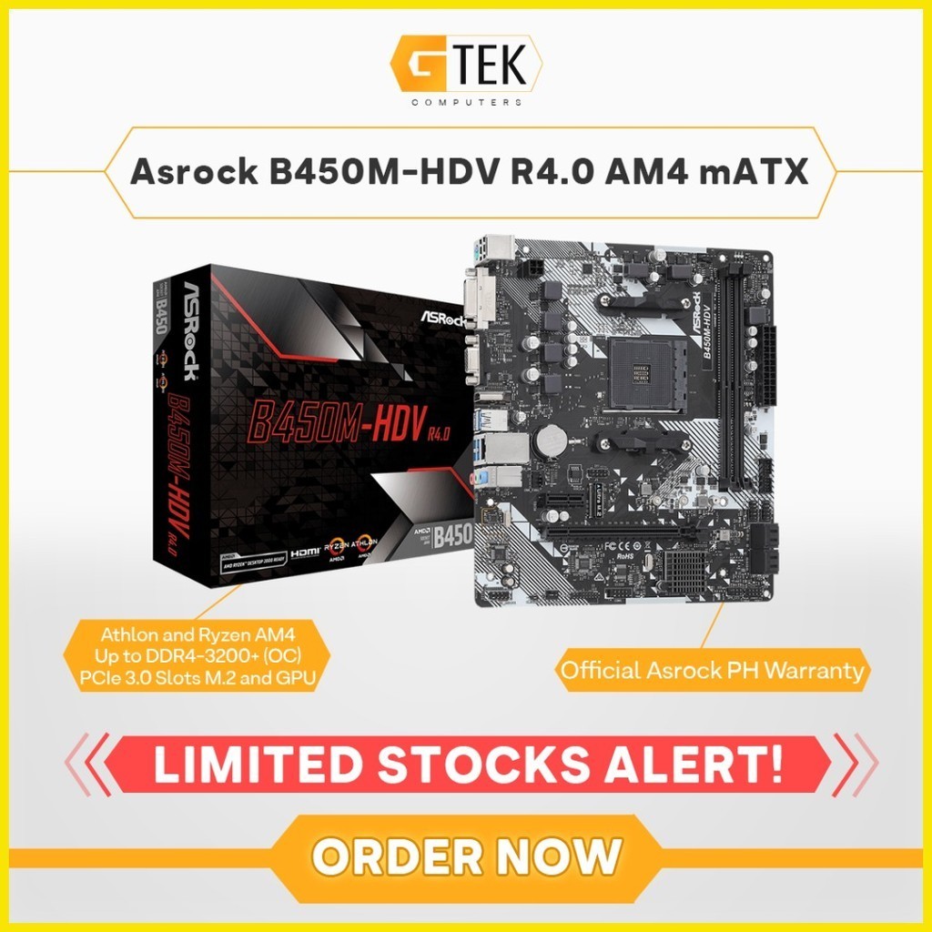 ۩ Asrock B450M-HDV R4.0 B450 AMD Ryzen AM4 mATX Motherboard | Shopee ...