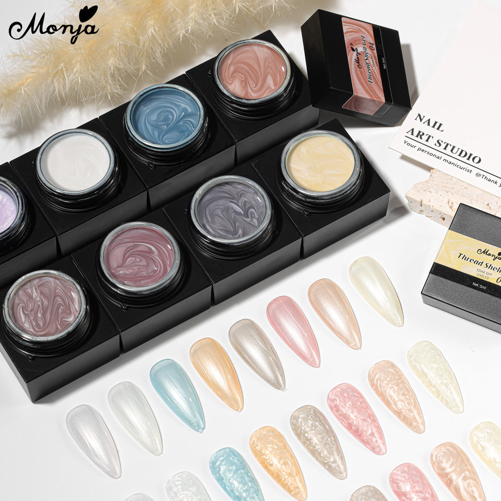 Monja 5ml 8 ColorsThread Shell Gel Nail Art Polish Glitter Pearl Gel ...