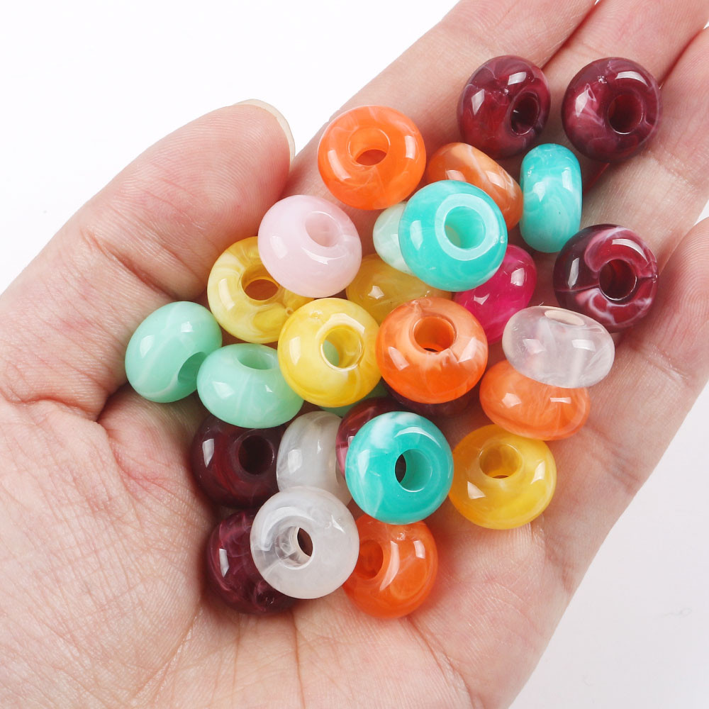 10pcs 14mm Round Ring Beads Mixed Colorful Acrylic Big Hole Spacer ...