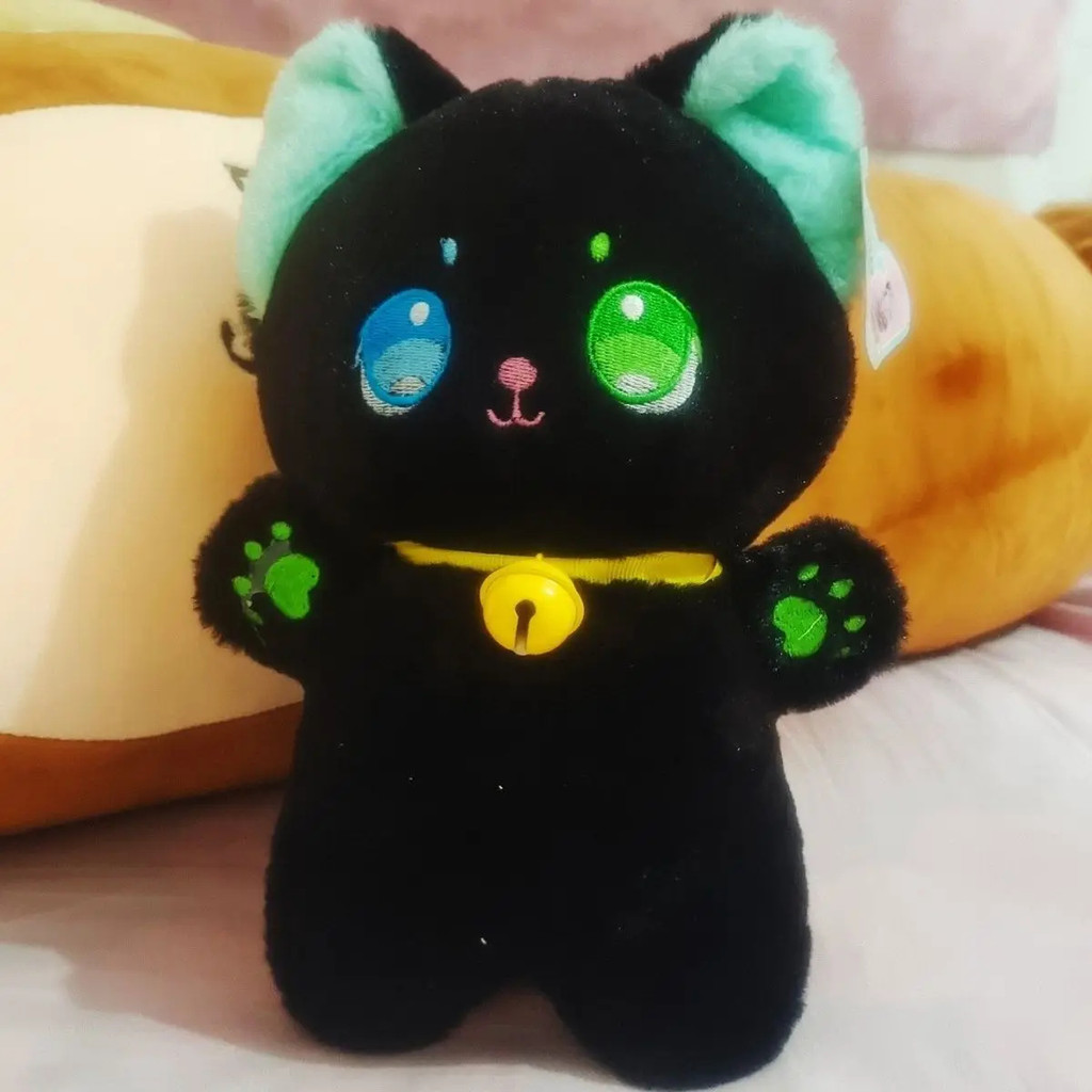 25cm Black and White Cat Plush Toy Grab Stuffed Animal Patung Dolls ...