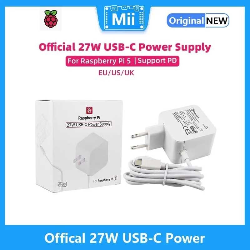 Official Raspberry Pi 5 Power Usb-C 27W Power Supply 5.1V 5A Compatible For PD Charging EU .1V A ...