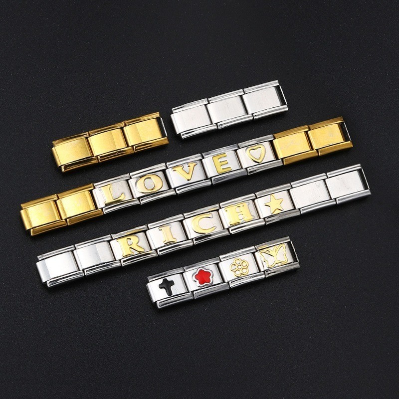 New Titanium Steel Gold Plated English Letter DIY Italian Module ...