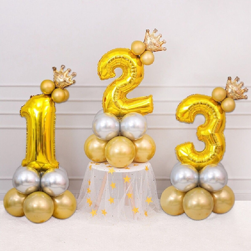 32 Inch Crown Number Foil Balloons Happy Birthday Party Set Decoration ...