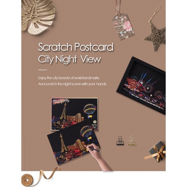 Colorful Scraping Painting Paper City Night View Places of Interest Art ...
