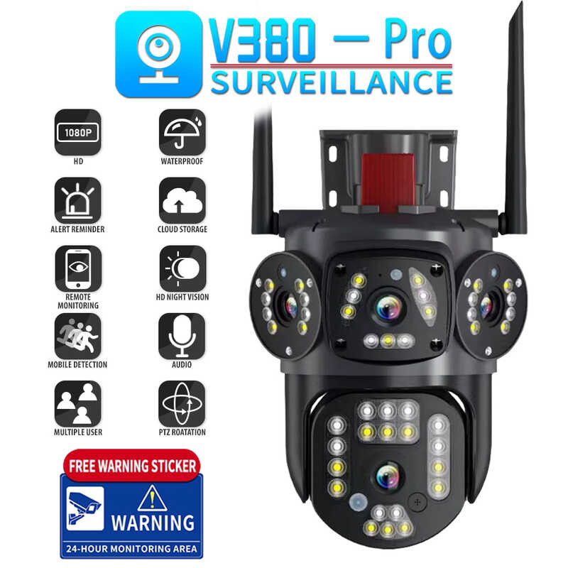 V380 Pro cctv camera with Four Lens & Three Screen 8K 16MP WIFI IP ...