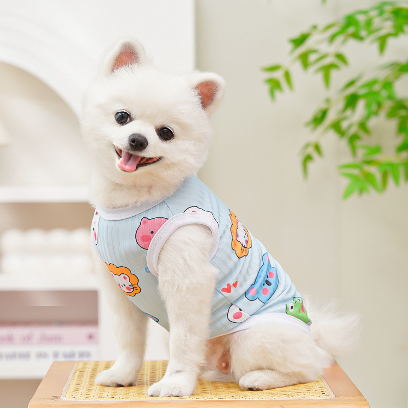 Cute Cartoon Dog Vest Ice Silk Cat Tshirt Elasticity Pet Clothes for ...