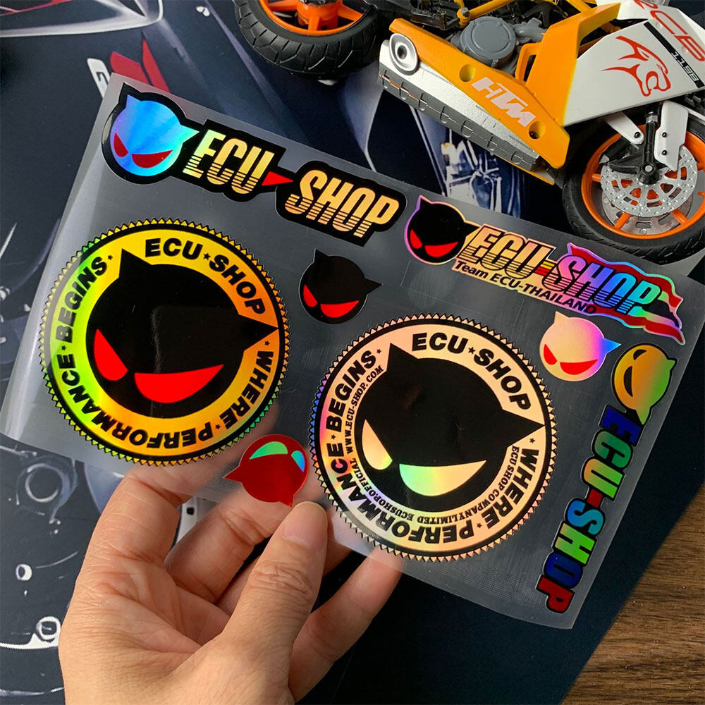 Laser ECU SHOP SET Sponsor Reflective Sticker Decor Motorcycle Helmet ...