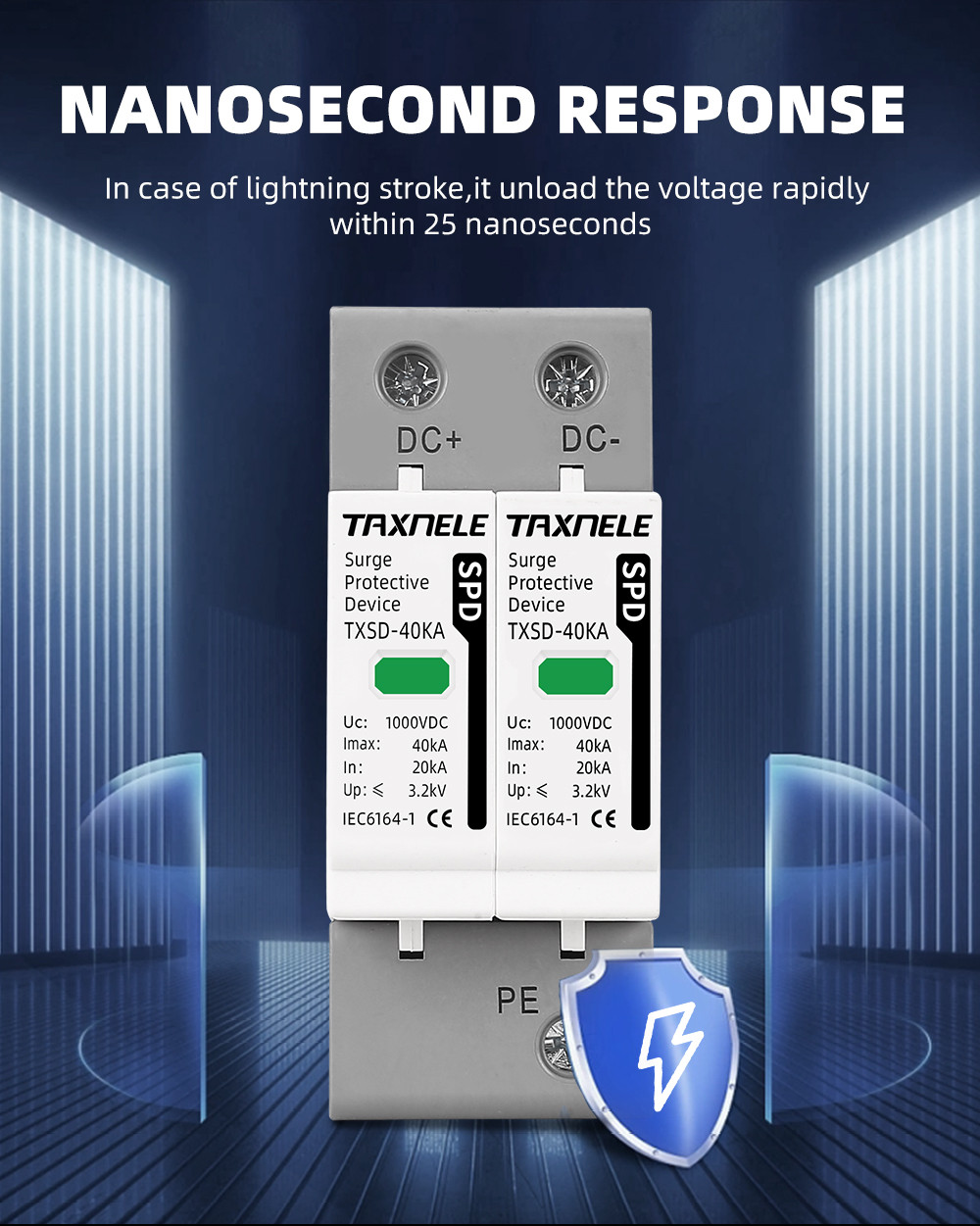 DC SPD Surge Protector 600V 800V 1000V 2P 3P 20KA 40KA 60KA Solar PV Photovoltaic Lightning ...