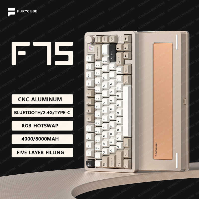F75 Wireless Furycube Aluminum Mechanical Bluetooth 2.4G Wired RGB ...