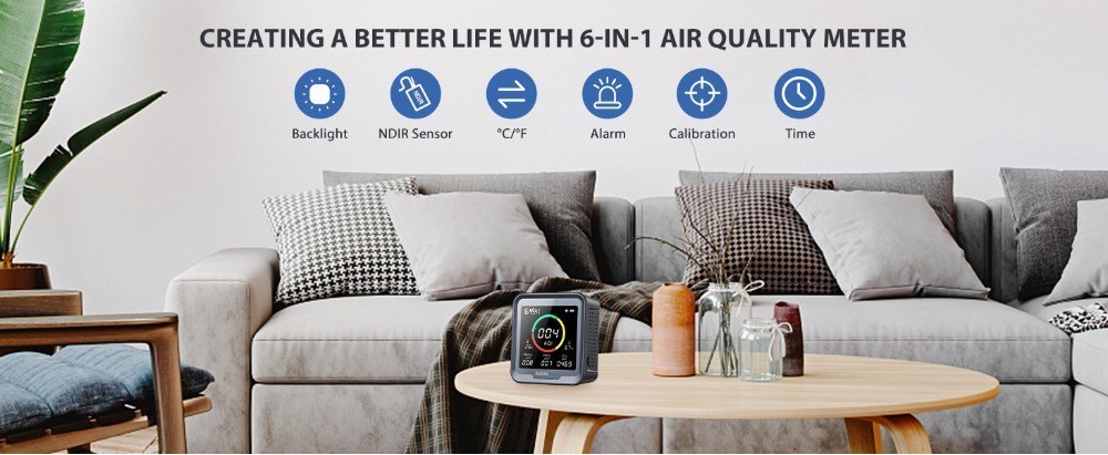 INKBIRD PTH-9A 6 in 1 Air Quality Monitor Detector CO2 PM2.5 PM10 AQI Temperature Humidity ...