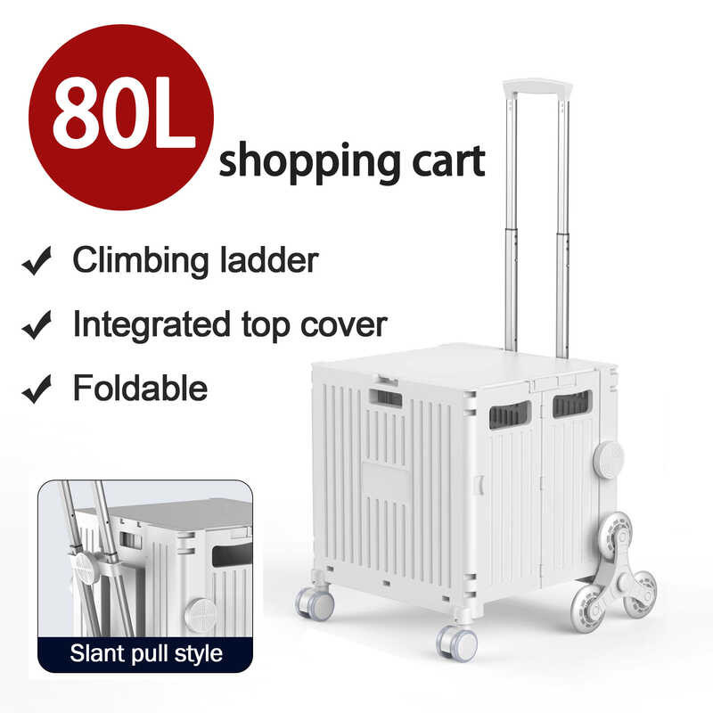 55L/80L Large capacity folding 8 wheels Climb Stairs grocery collapsible cart with silent ...