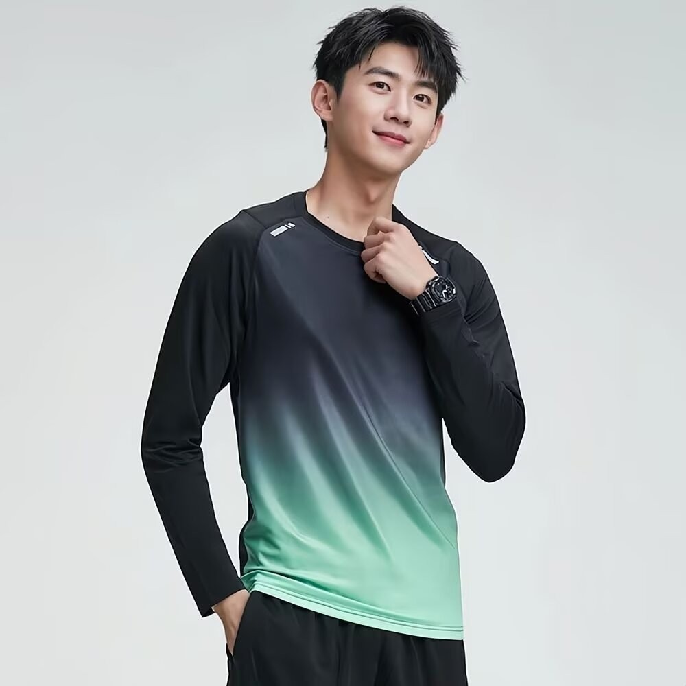 2025 Summer Men's Sports Long Sleeve Tshirts Quick-dry Breathable Gym T ...