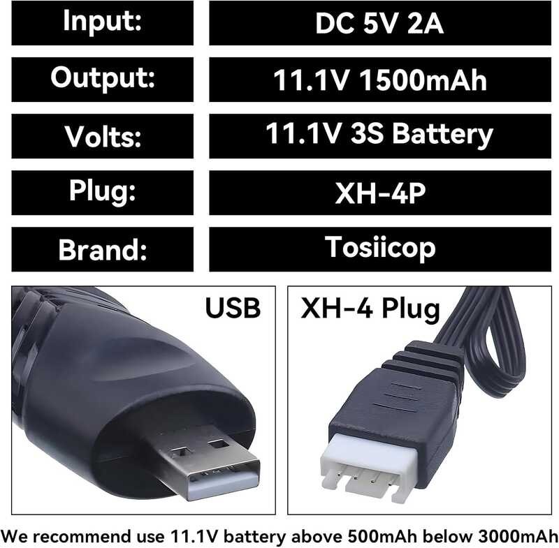 V Battery 11.1 Charger - 2A 1500Mah USB Chargers With Xh-4P Plug Gel ...