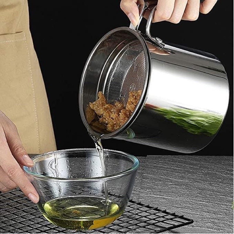 1.3L Stainless Steel Oil with Lid Container With Filter Cooking Oil Pot ...
