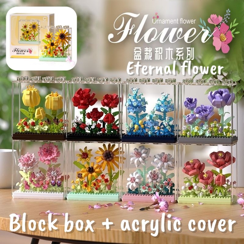 2PCS LEGO Eternal Flowers Mini Building Blocks Flower With Acrylic ...