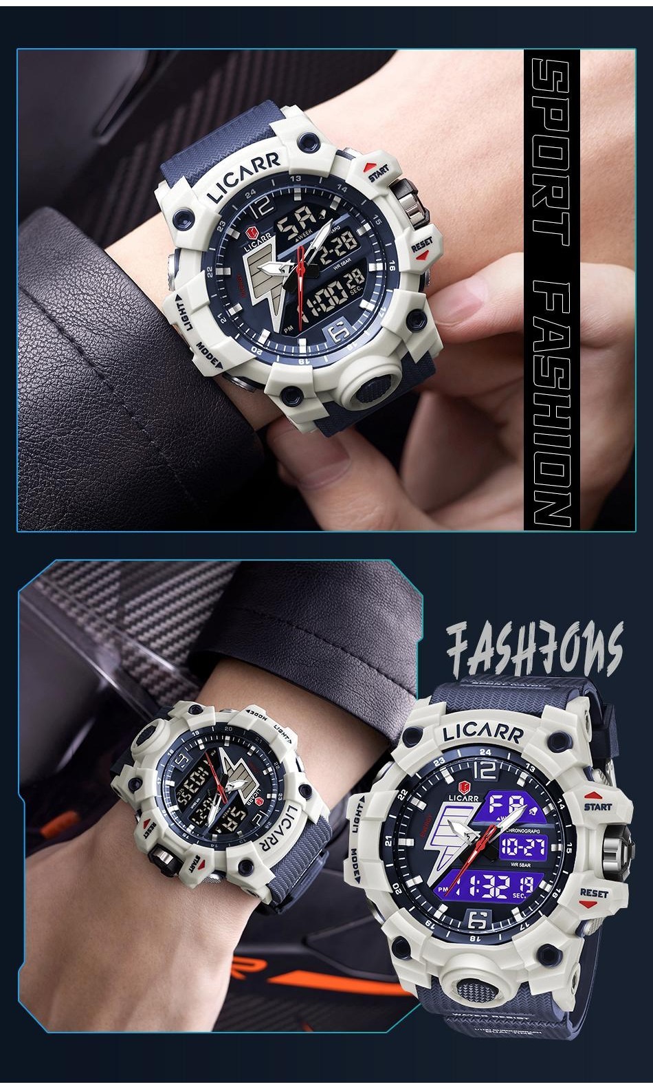LICARR Brand Fashion Men's Watch Casual Analog-Digital Sports ...