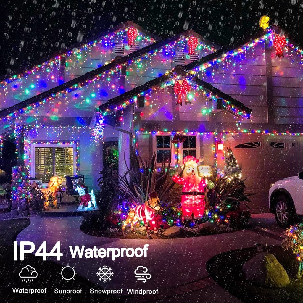 200LED Solar Icicle Lights Outdoor Decorations Connectable Christmas ...