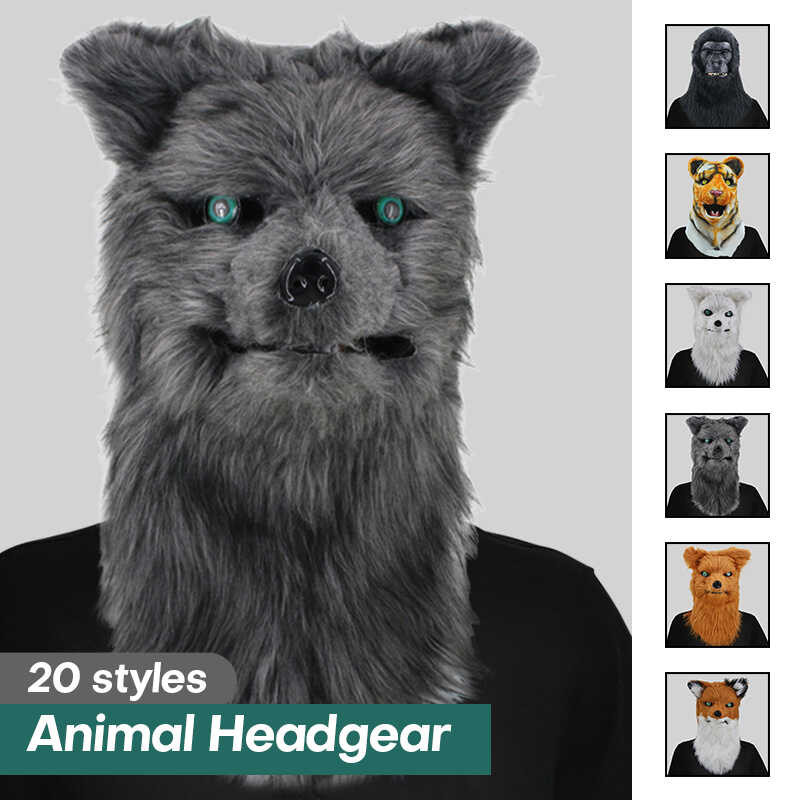 Plush Fox Sa Paglipat Mouth Buong Head Aso Lobo Realistic Animal Mask ...