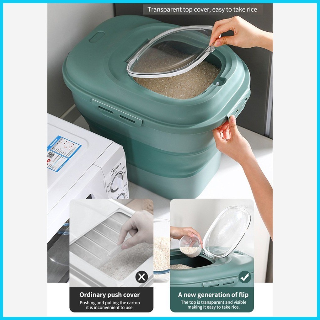 ☪ Rice storage Folding rice bucket 25kg grain storage barrel insect ...
