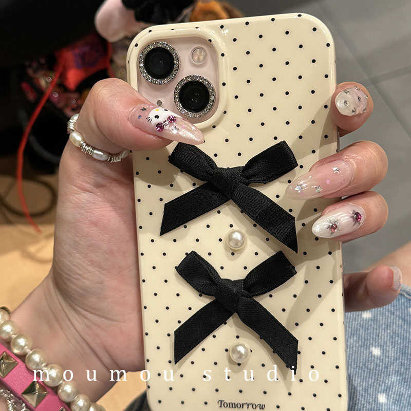 dio Girl Milk Yellow Polka Dot Bow Pearl Suitable For 15Promax Phone ...
