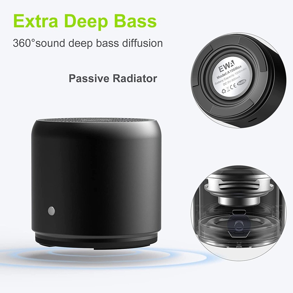 EWA A106 Max Loud Bluetooth Speakers Extra Deep Bass 8W HD Sound Volume Wireless Bluetooth 5.0 ...
