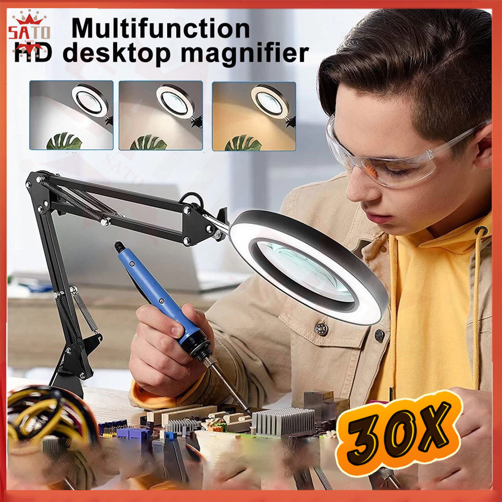 30X Magnifier Desk Lamp Magnifying Glass LED Light Foldable Desk Lamp ...