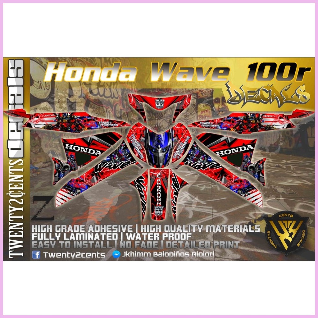 ⊙ Honda Wave 100r / 100 High-Quality Decals and Stickers (optimus prime ...