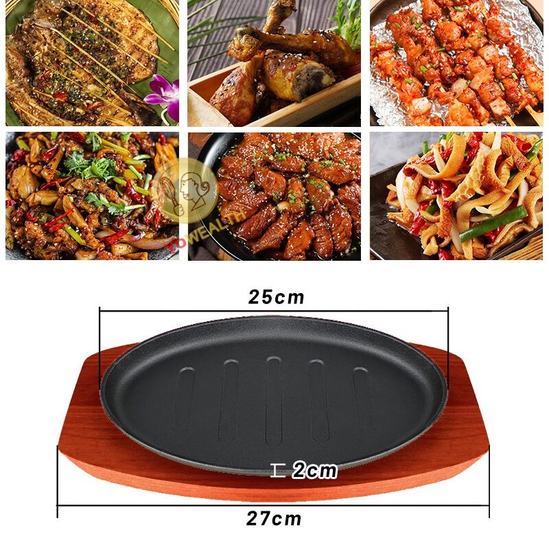 COD 8/10/12Inch Sizzling Oval Cast Iron Sizzling Plate with Stainless ...