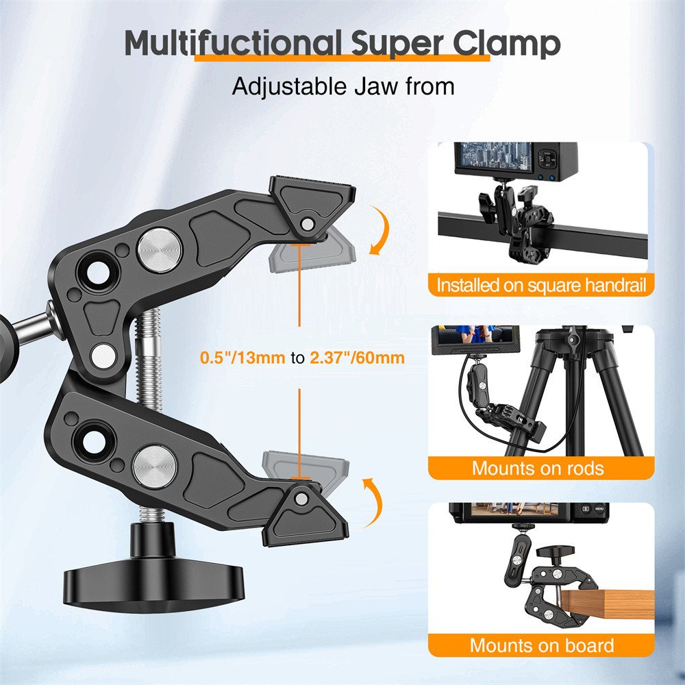 New Double Metal Super Clamp Articulating Magic Arm Clip 360° Dual-Head ...