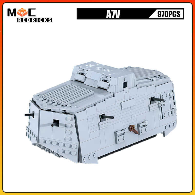 WW I Heavy Panzer A7v Manned Tank Main Supplies Armored Vehicle MOC ...