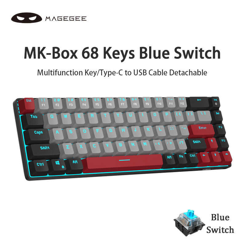& Magegee - Box 65% Mechanical Wired Gaming Keyboard Blue Red Switch ...