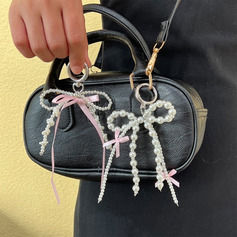 1 PC Pearl Bow Shaped Keychain - Girls Sweet Bowknot Ribbon Keyrings ...