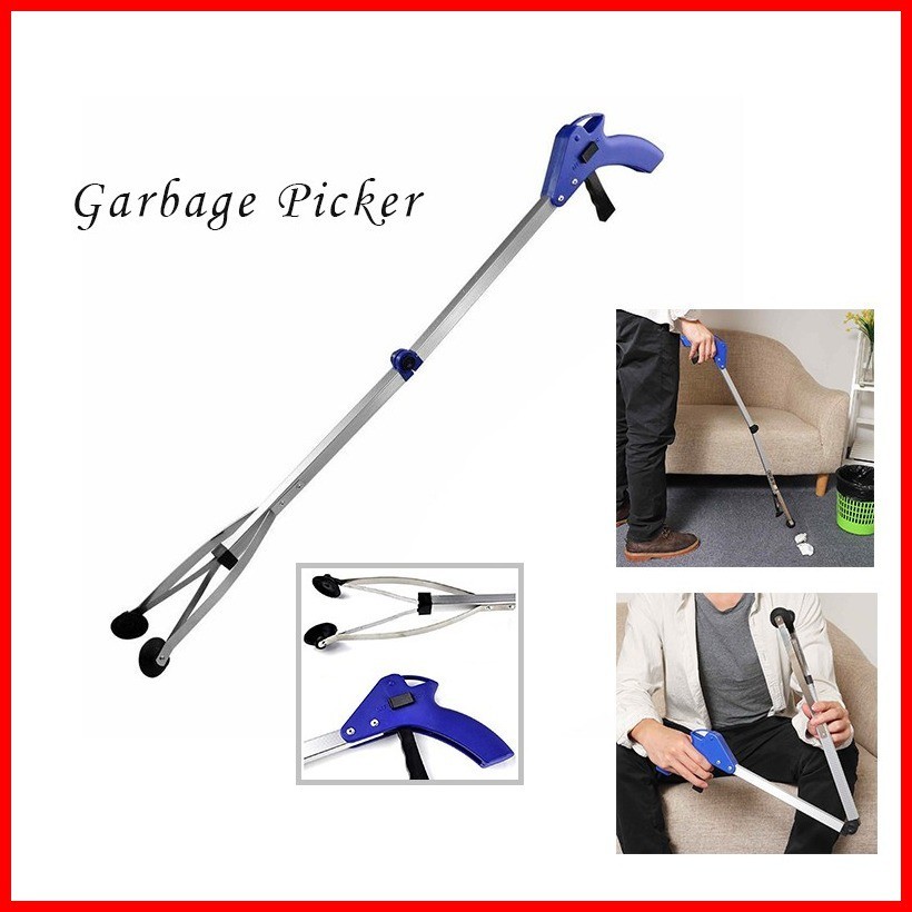 ♀ Foldable Garbage Waste Leaves Picker Long Metal Arm Grabber Garbage ...