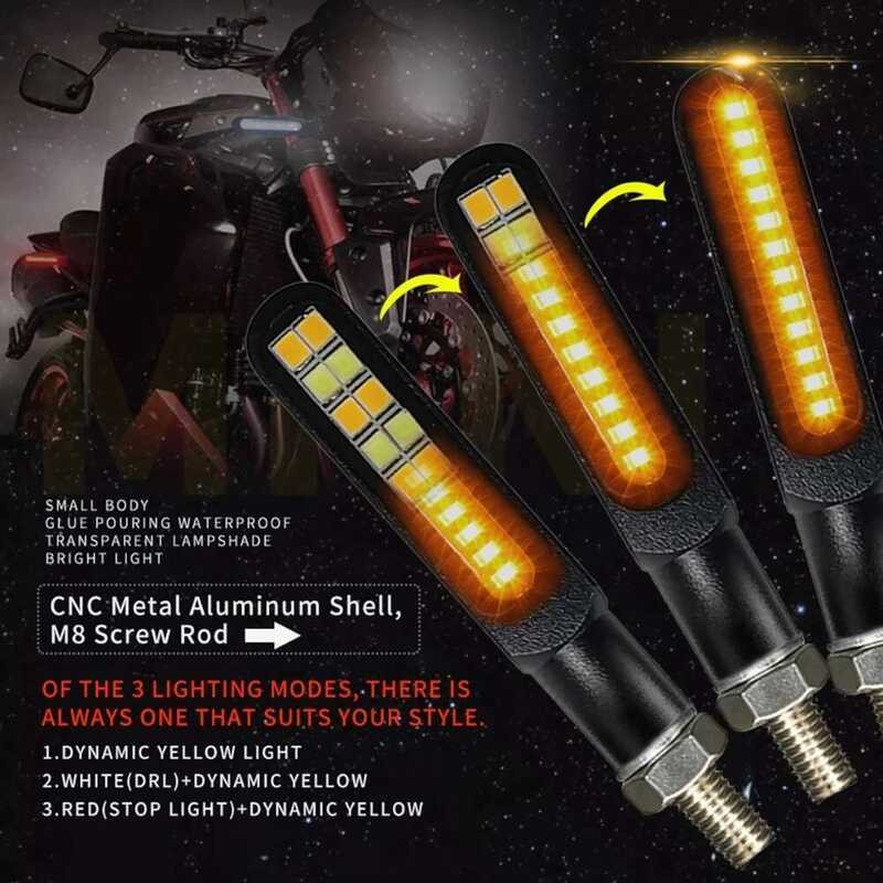 Universal 15 Motorcycle LED Dynamic Turn Signal Light White Daytime ...