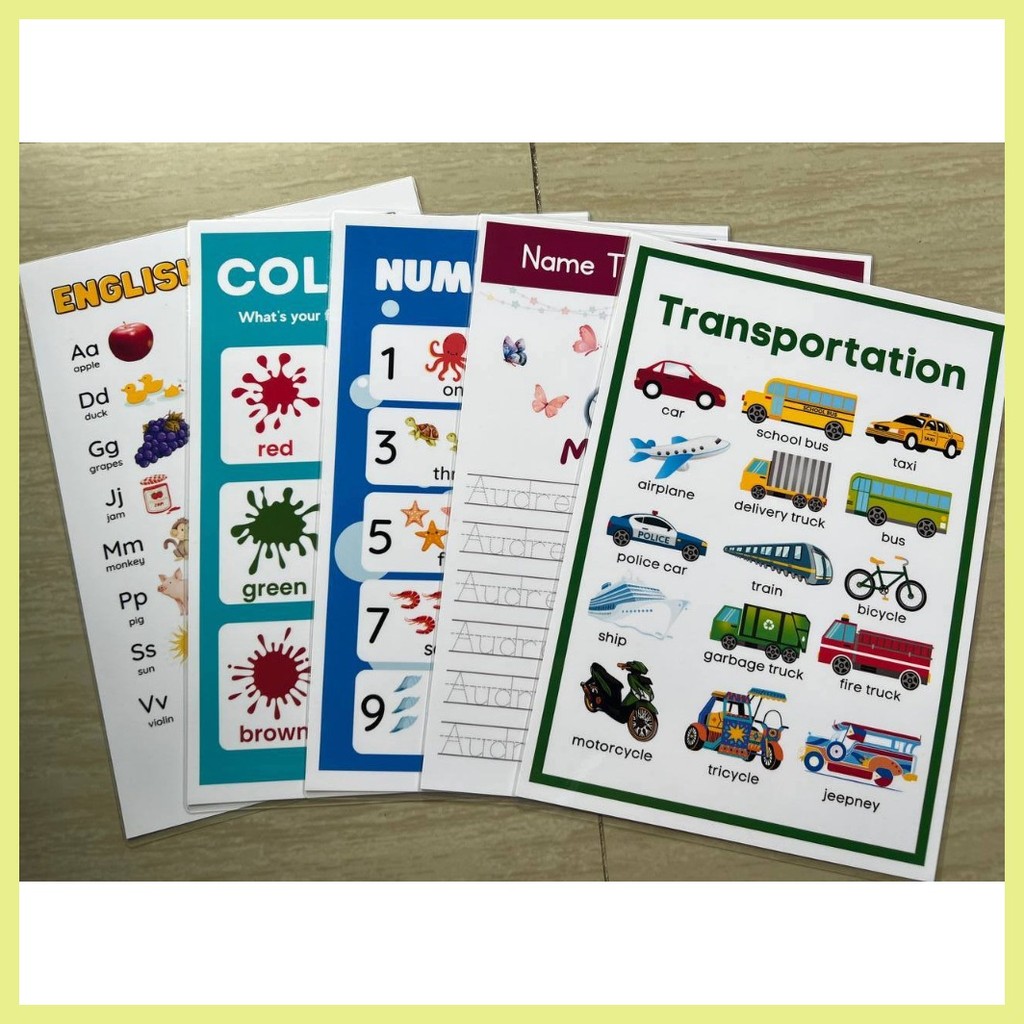 BUNDLE OF 5 Educational learning materials for kids Laminated A4 Size Chart 125MIC | Shopee ...