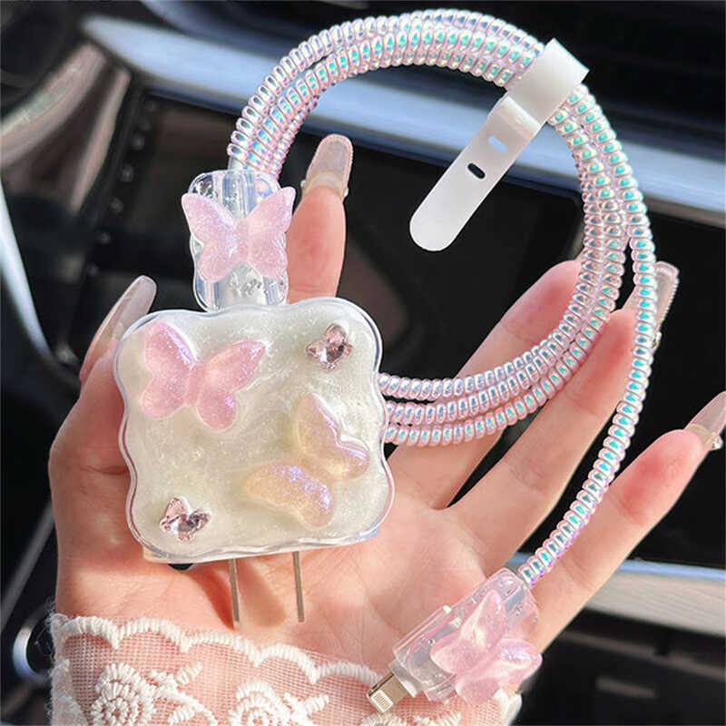 35 Cute 3D Pink Butterfly Y2k Wave Border USB Cable Protector Cover ...
